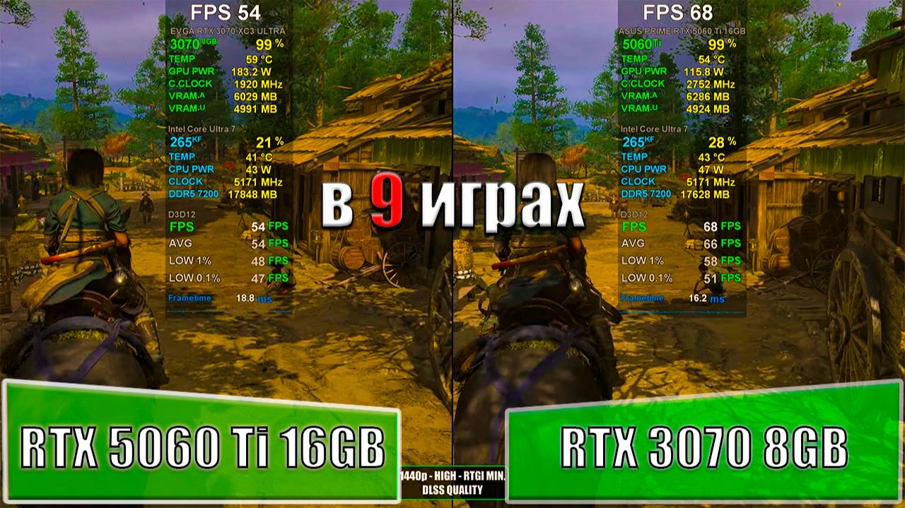 RTX 5060 Ti 16GB vs RTX 3070 8GB в 9 играх  тест в 1440p