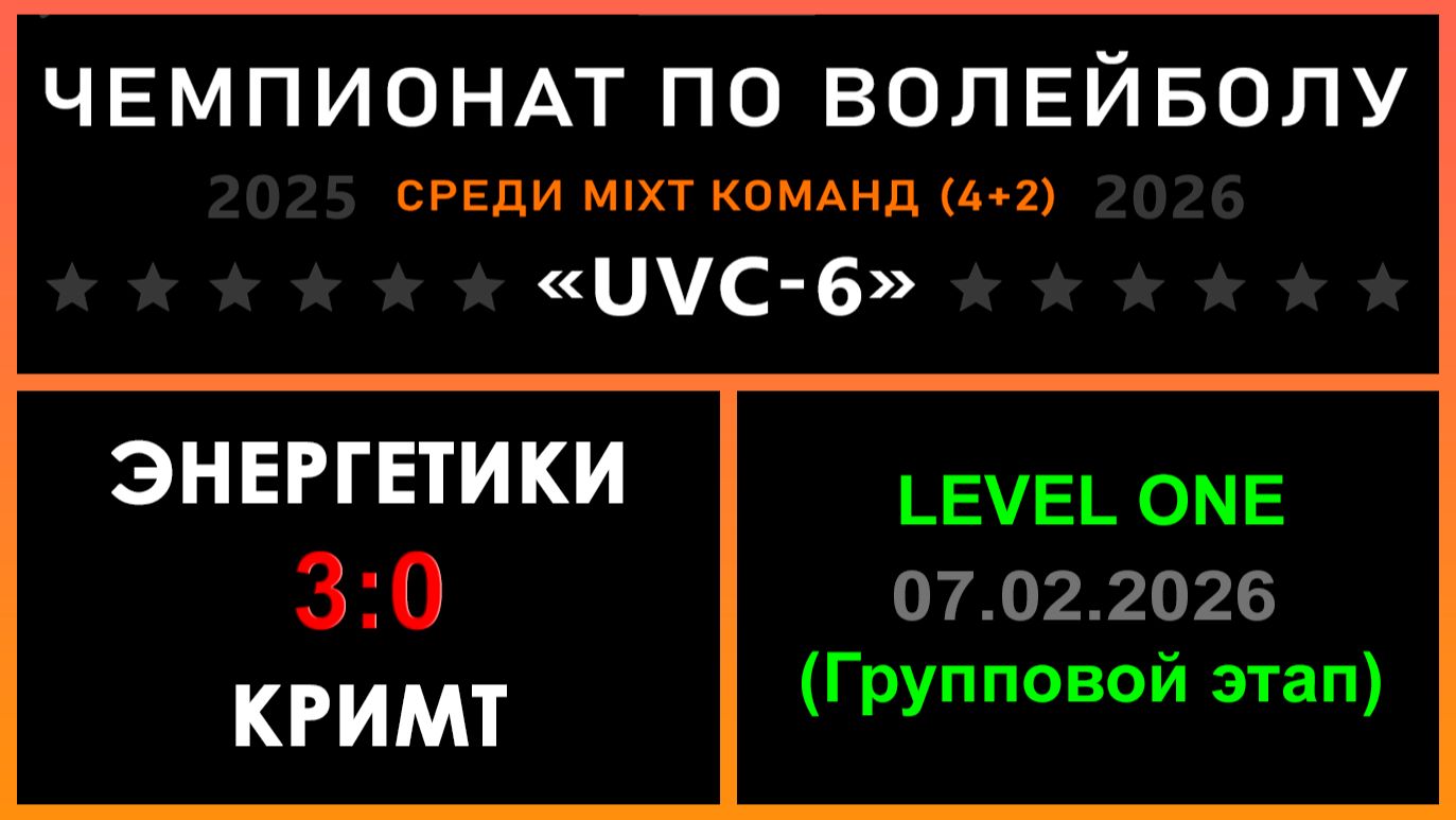 Энергетики - КрИМТ, UVC-6 (Mixt) - LEVEL ONE (Групповой этап)