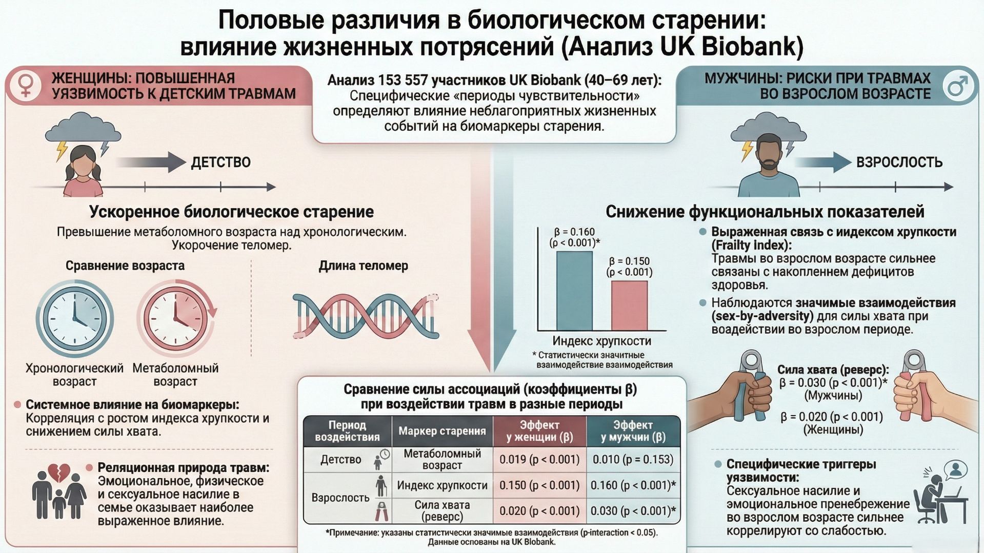 Детские травмы старят женщин, взрослые - мужчин