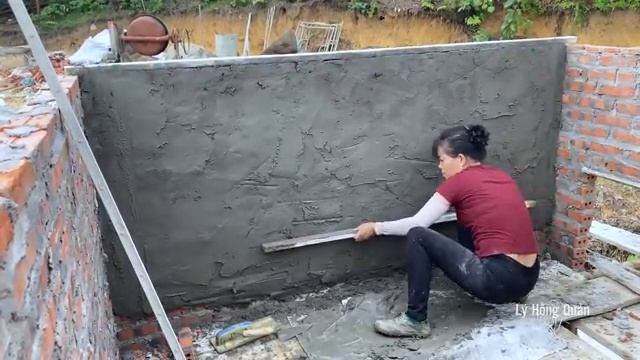 Building High Brick Walls Plaster Walls With Cement - The Girl Build Dream House Part 2