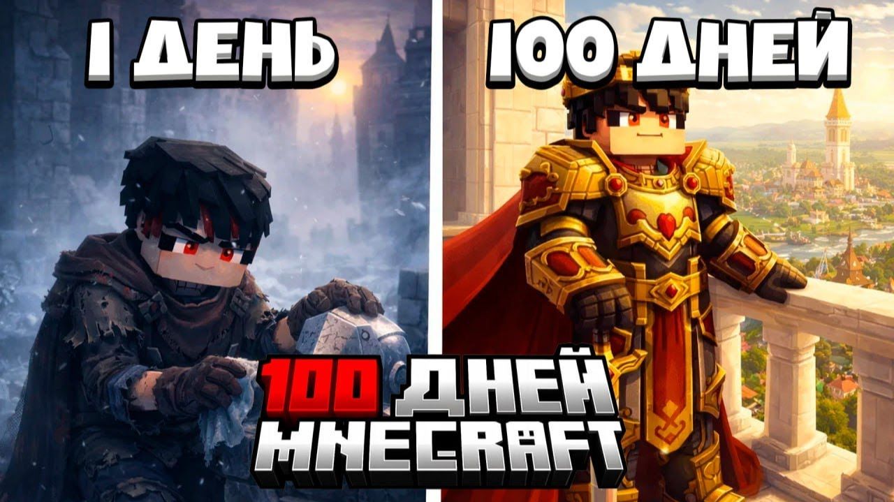 Я Прожил 100 Дней за От Оруженосца До Короля  Путь Рыцаря в Майнкрафте