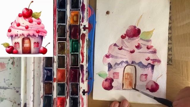 Урок  рисования  "Кексик", акварель.  Больше уроков рисования в группе вконтакте. Ссылка в описании