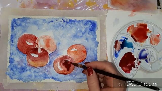Вишня на снегу. Урок акварелью.