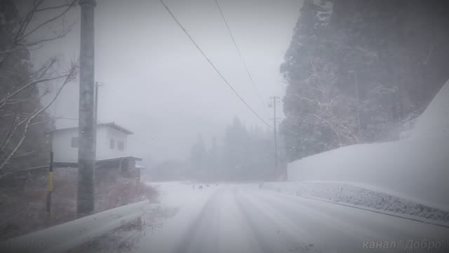 Поездка в Японию по снегу в 4 км от Мацумото к горячему источнику Хираю по маршруту 158