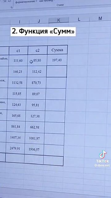 Как сложить суммы в ячейках таблицы