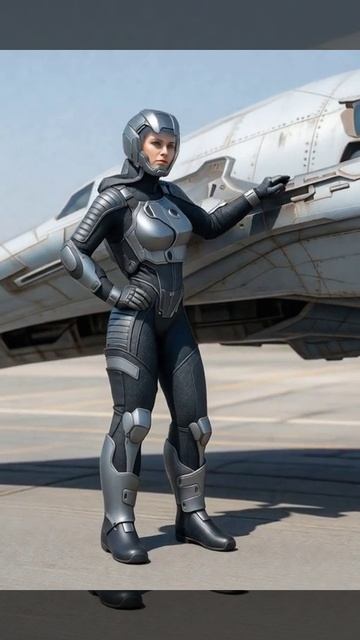 девушка рядом с истрибителем с гипердвигателем .mp4