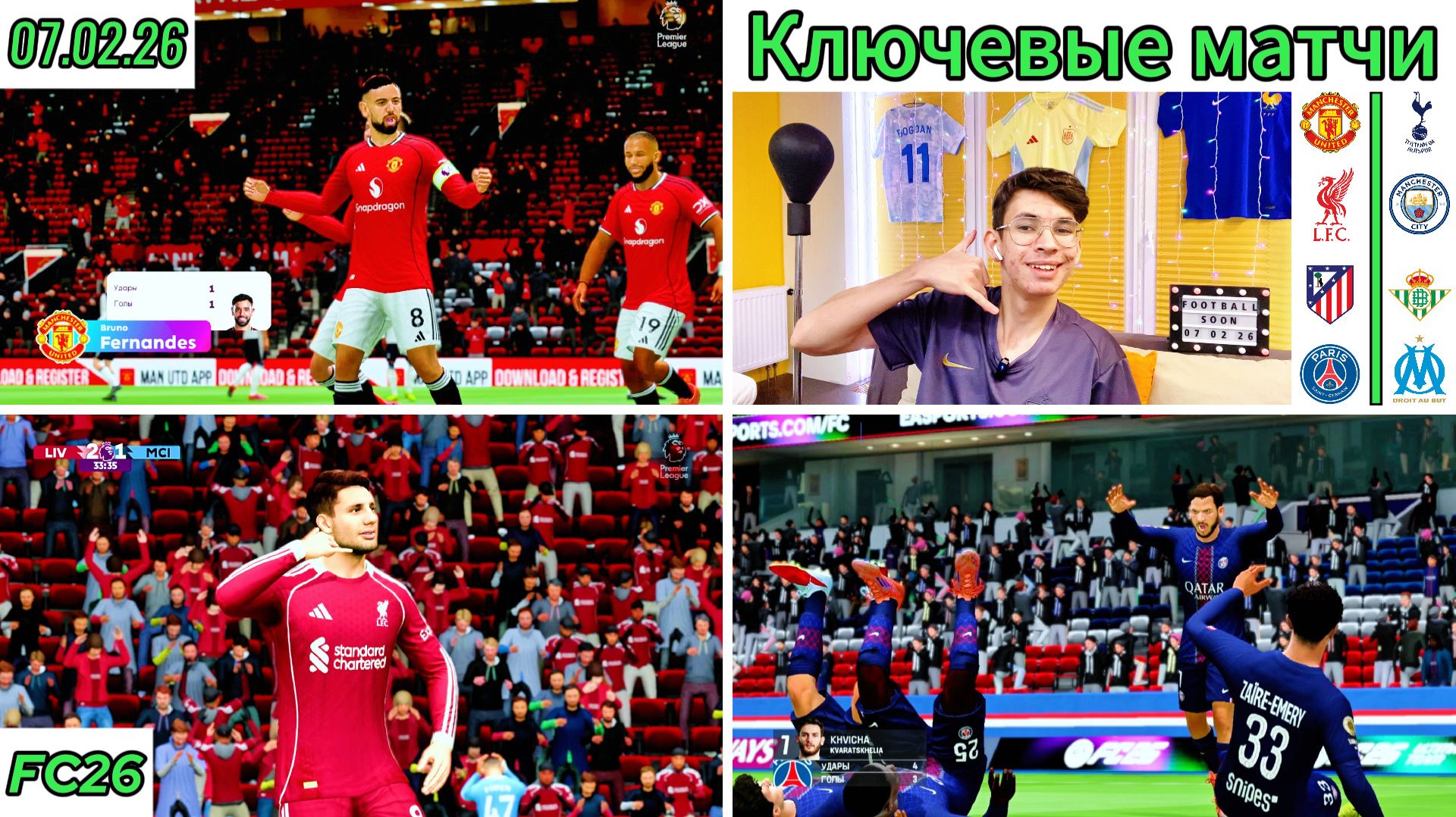 МЮ, Тоттенхэм, Ливерпуль, Ман Сити, Атлетико, ПСЖ и др Ключевые матчи недели (06.02.26) ПРОГНОЗ FC26