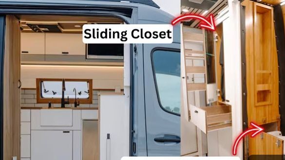 Душевая кабина с раздвижными дверями в фургоне | Роскошный тур по фургонам с душевыми кабинами