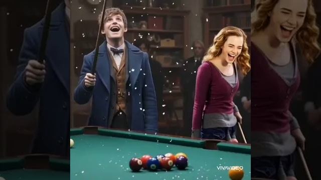 Ньют и Гермиона развлекаются с бильярдом😝