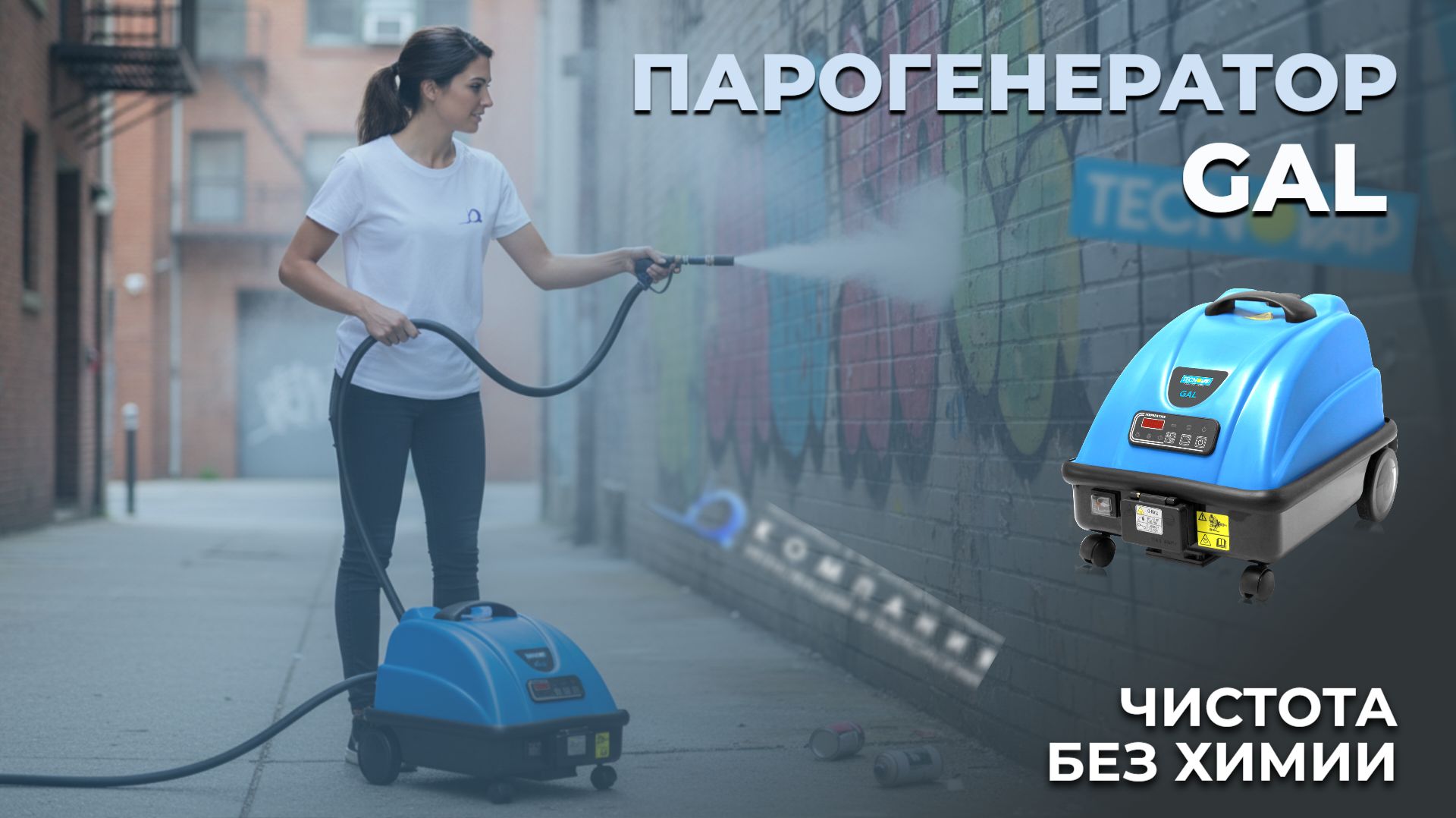 Парогенератор Tecnovap GAL 8 бар - профессиональный пароочиститель для удаления граффити
