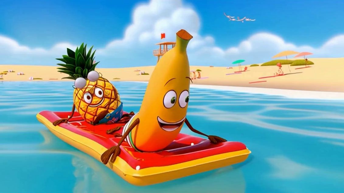 ПРИКОЛЬНЫЙ БАНАН🍌 ВСТРЕТИЛ ДРУГА🍍!! Ура!! СЕРФИНГ В МОРЕ!🏄