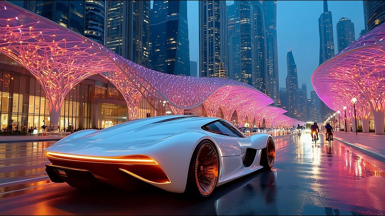 Future City 2150: Flying Cars, AI Megacity of Sky Towers, Neon Forests