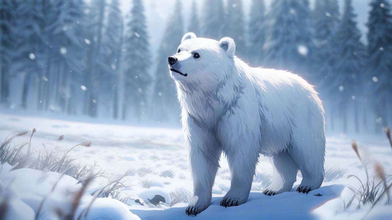 Медведь дышит на заснеженном лугу — короткий мультфильм