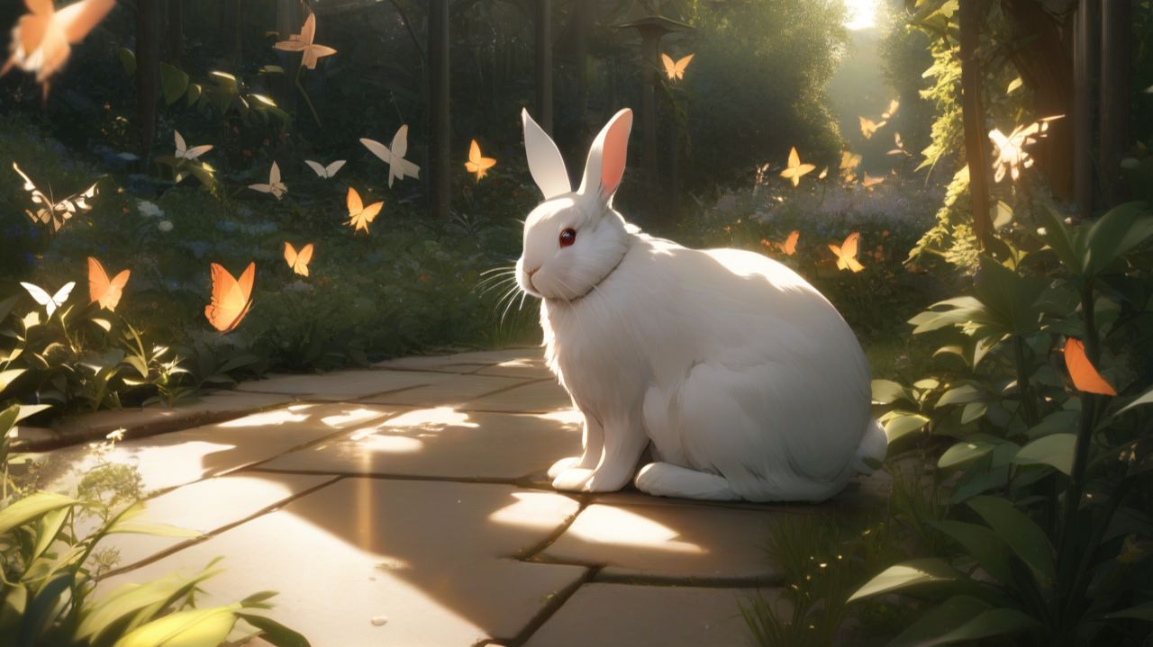 Кролик шевелит носом на садовой дорожке — короткий мультфильм