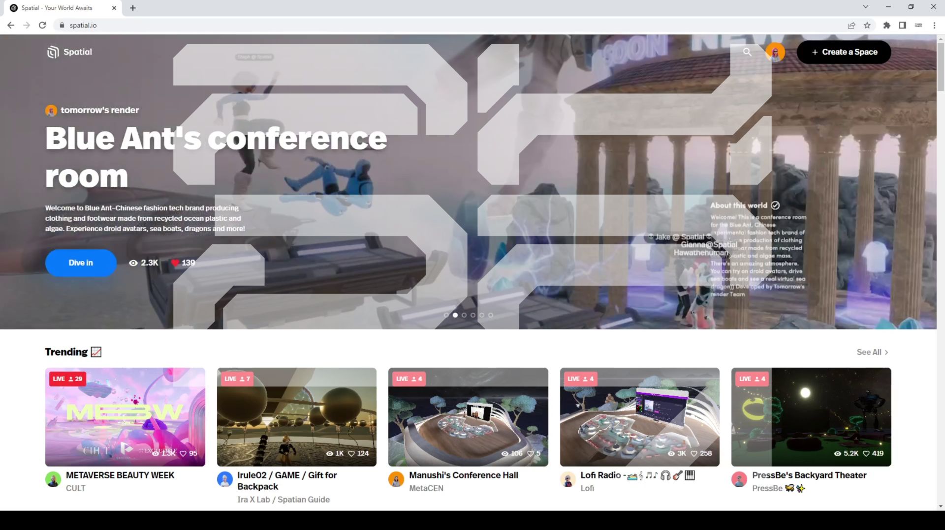 Метавселенная Spatial о наших проектах – Blue Ant в топе платформы