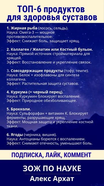 ТОП 6 продуктов  для здоровья суставов #суставы #зож #долголетие #продуктыдлясуставов #пп