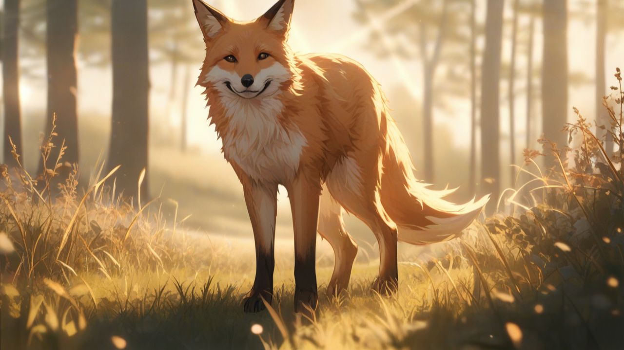 Лиса машет хвостом на краю луга — спокойная анимация природы