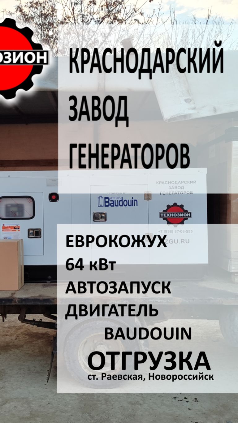 Дизельный генератор "Технозион" 64 кВт BAUDOUIN в еврокожухе для частного дома в Краснодарском крае