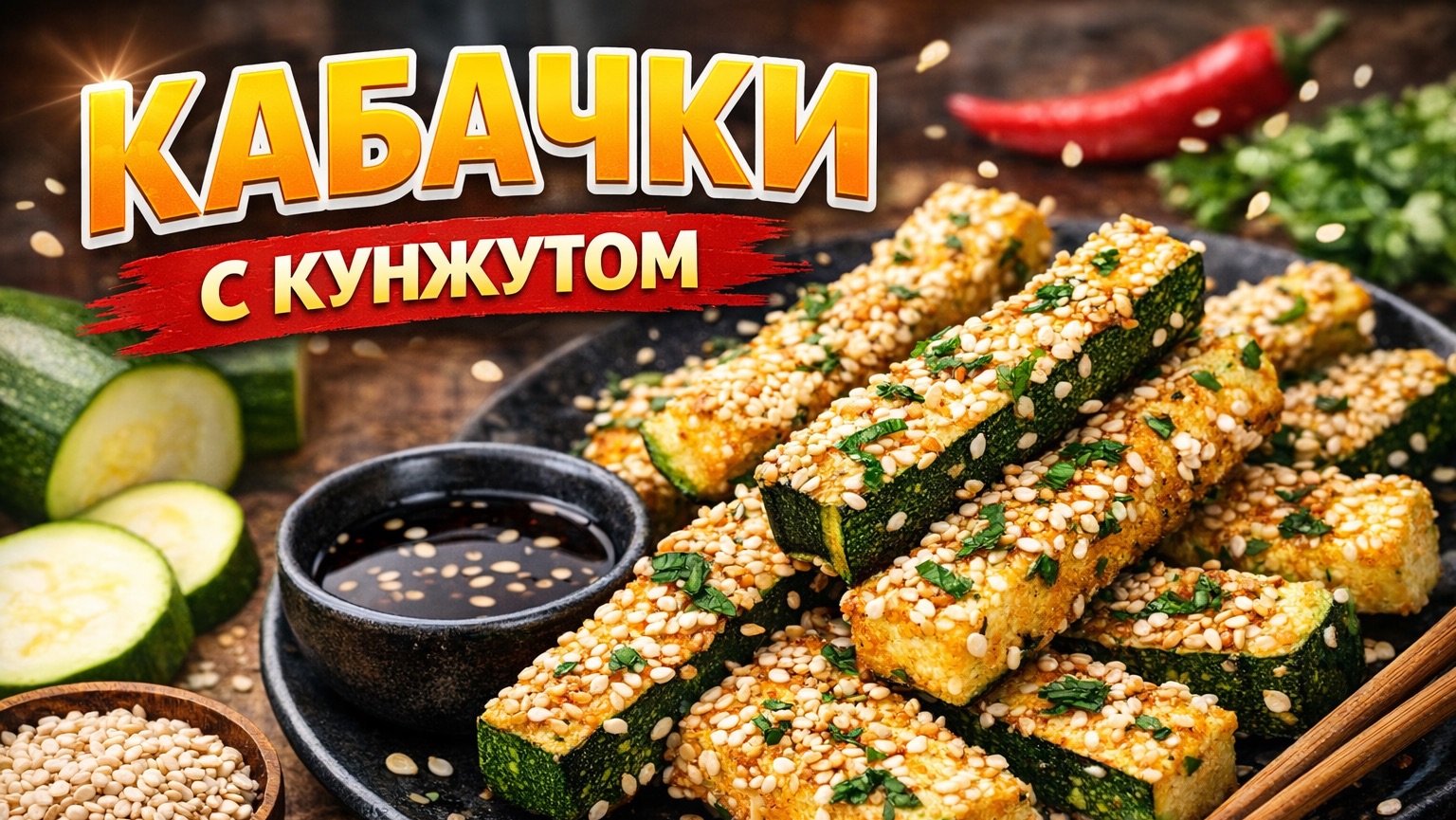 Кабачки за 20 минут с кунжутом