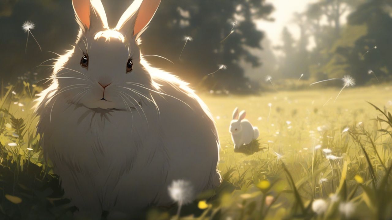 Кролик двигает ушами на поляне — спокойная анимация природы