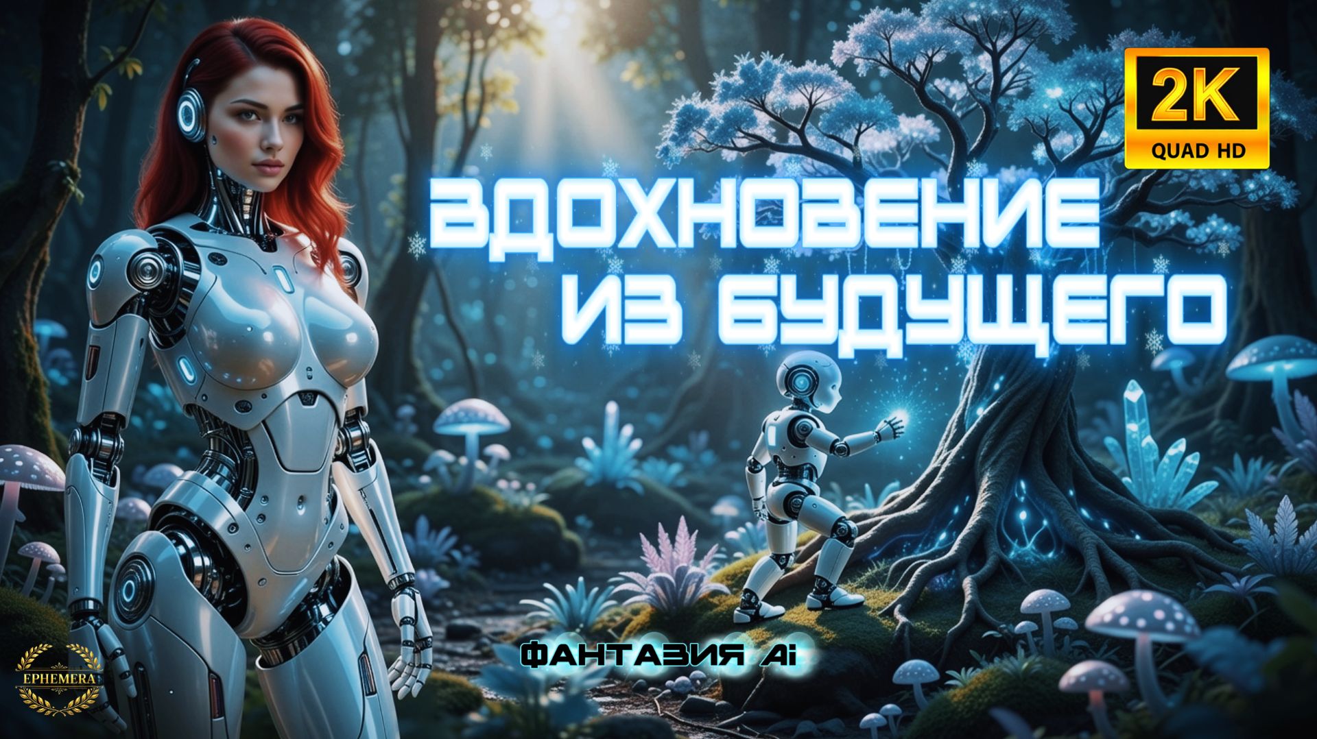 Робот-Исследователь: Симфония Света в Загадочном Лесу 🌌🤖