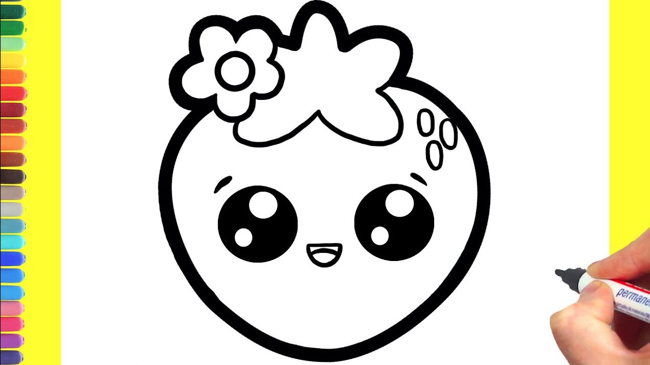 Как нарисовать милую клубнику. Простой рисунок  КЛУБНИЧКИ для детей.