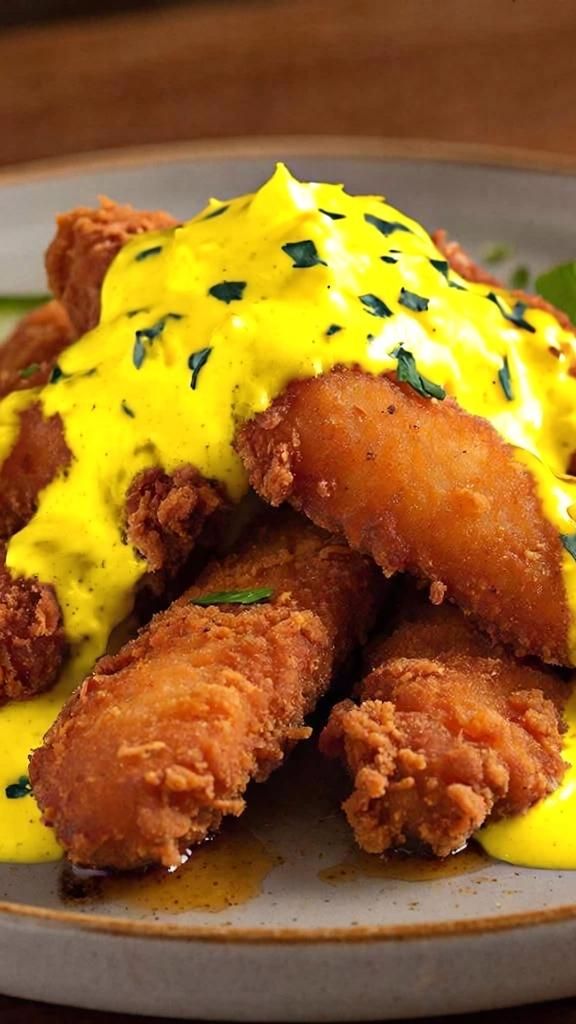 Куриные стрипсы с сырным соусом