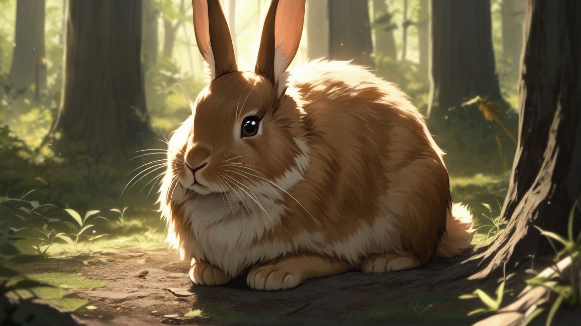 Заяц чешет ухо на лесной поляне — спокойная анимация природы