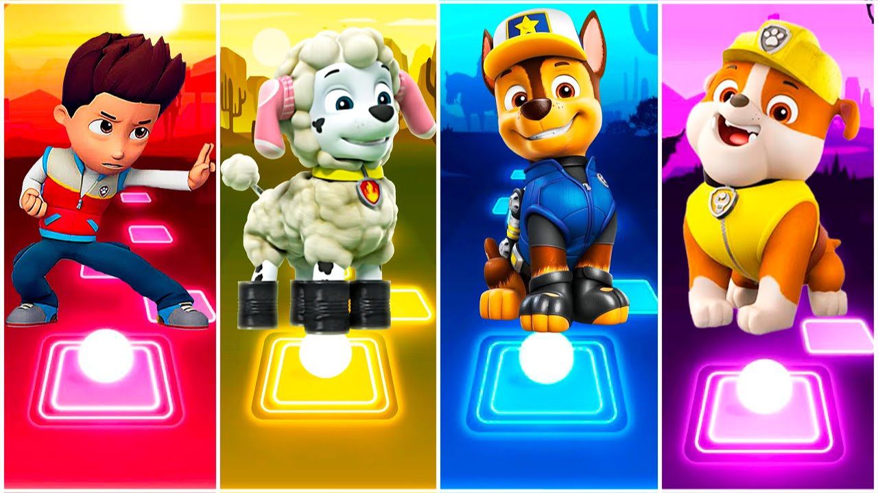 Мультики для Детей Щенячий Патруль Tiles Hop - РАЙДЕР, МАРШАЛЛ, ГОНЩИК, КРЕПЫШ