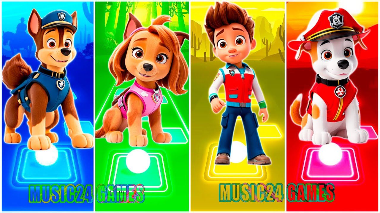 Мультики для Детей Щенячий Патруль Tiles Hop - ГОНЩИК, СКАЙ, РАЙДЕР, МАРШАЛЛ