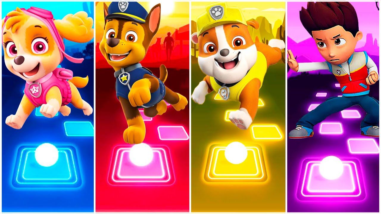 Мультики для Детей Щенячий Патруль Tiles Hop - СКАЙ, ГОНЩИК, КРЕПЫШ, РАЙДЕР
