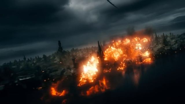 Фильм "Хоббит: Битва Пяти Воинств." Дракон поджигает Озёрный город.