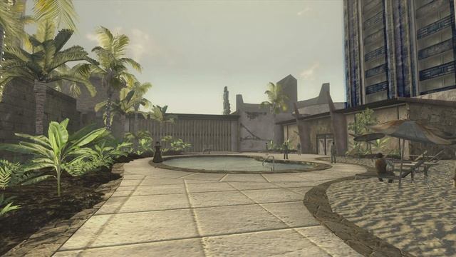 Fallout： New Vegas - The Tops Courtyard Ambiance (footsteps, birds, ambient music)