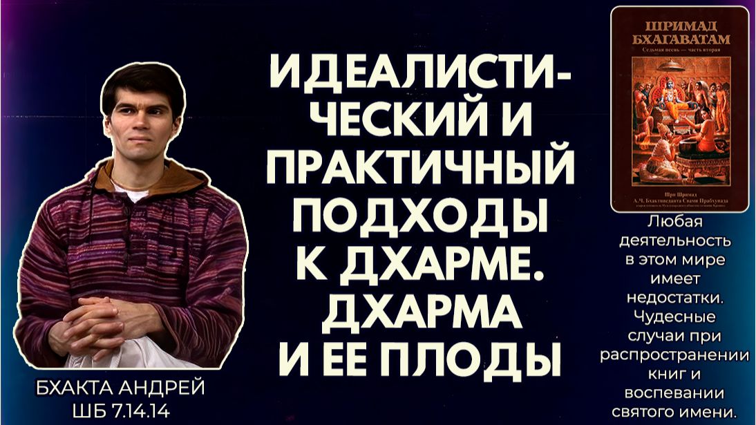 Идеалистический и практичный подходы к дхарме. Дхарма и её плоды. Бхакта Андрей. ШБ 7.14.14