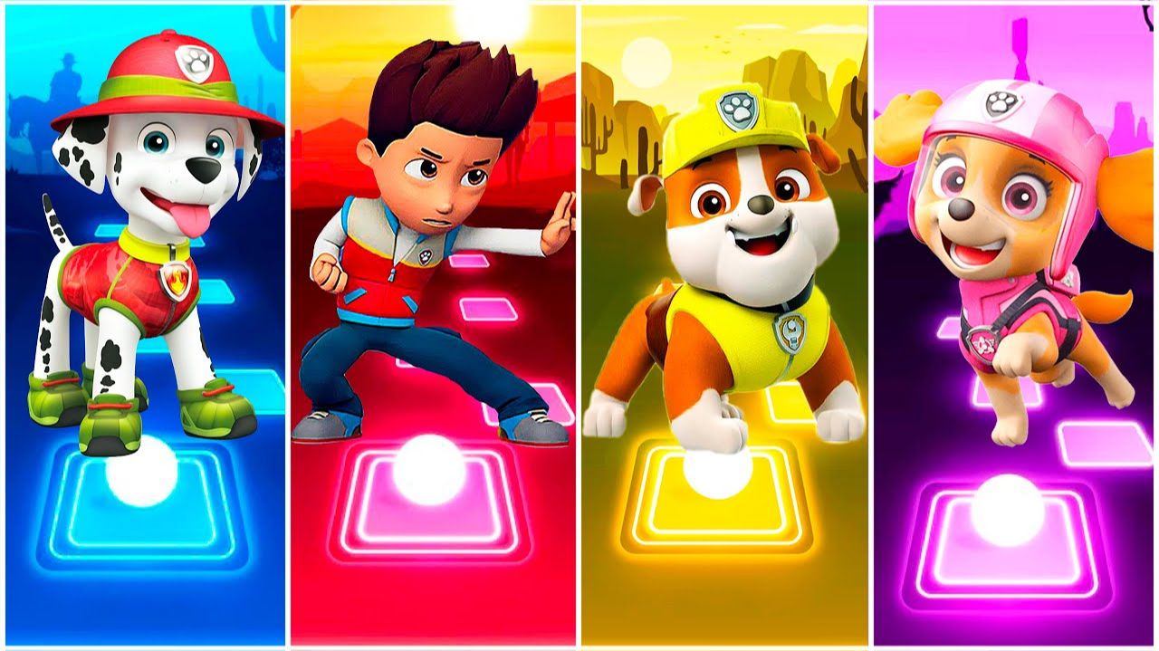 Мультики для Детей Щенячий Патруль Tiles Hop - МАРШАЛЛ, РАЙДЕР, КРЕПЫШ, СКАЙ