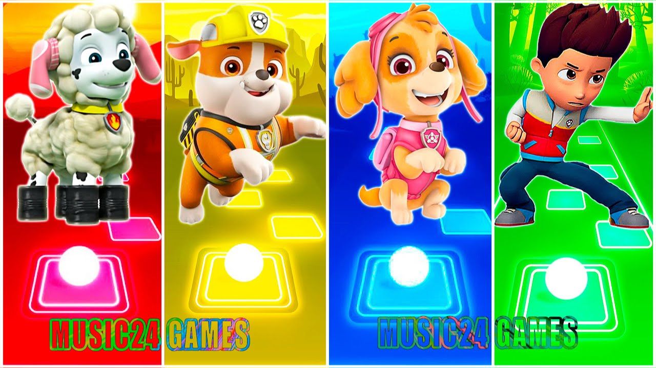 Мультики для Детей Щенячий Патруль Tiles Hop - МАРШАЛЛ, КРЕПЫШ, СКАЙ, РАЙДЕР