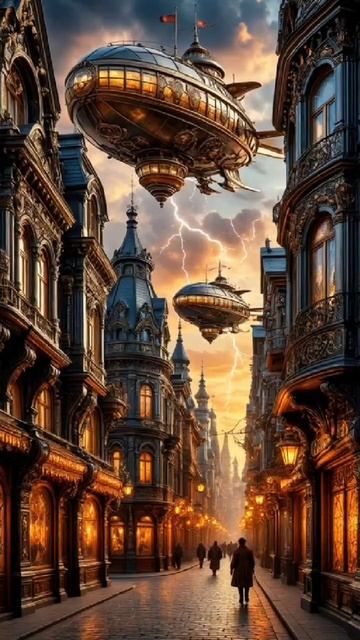 Фэнтези город из мира стимпанка.mp4