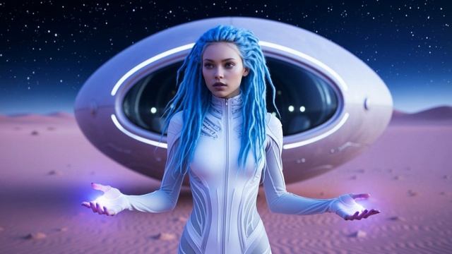 Инопланетная девушка-пилот в космосе: футуристическое видео, сгенерированное нейросетью.
