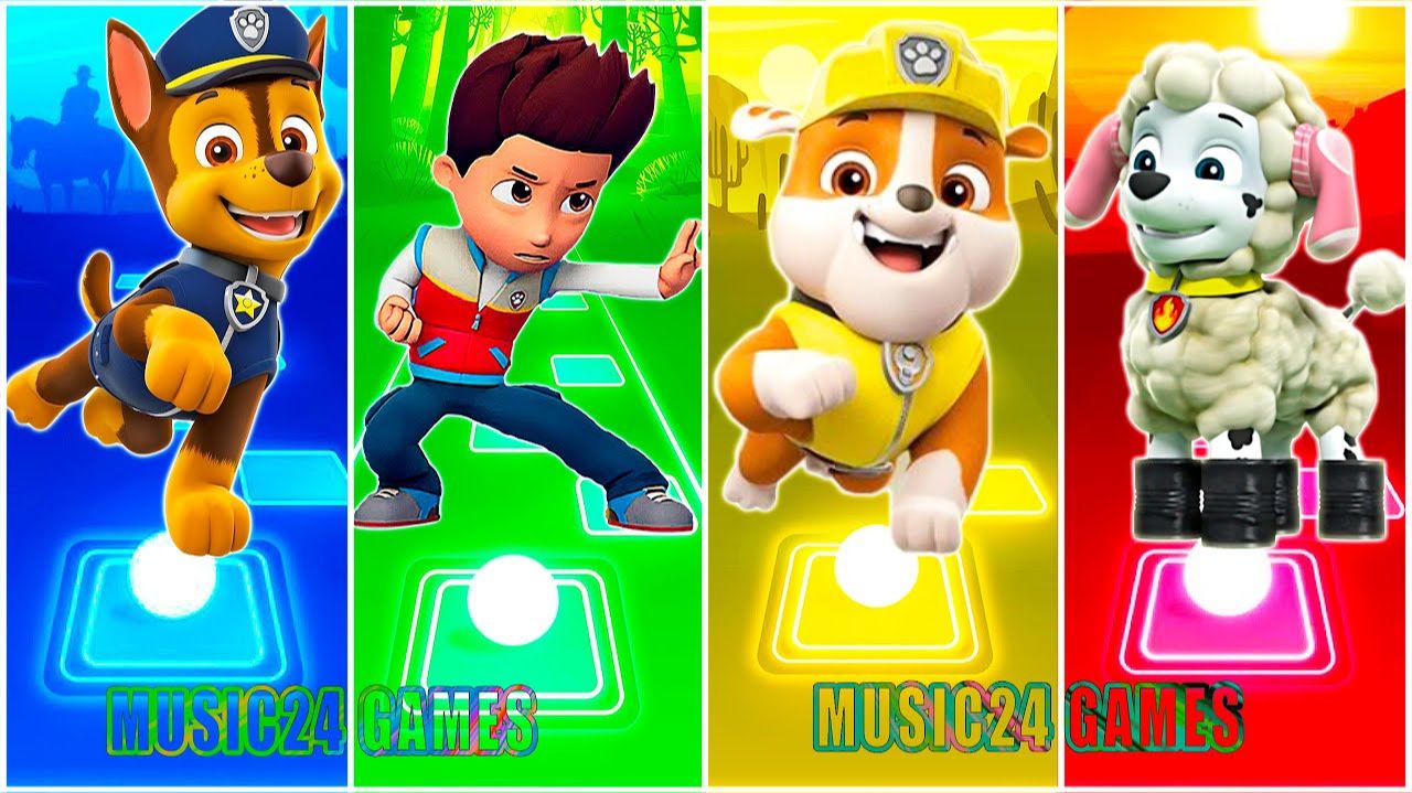 Мультики для Детей Щенячий Патруль Tiles Hop - ГОНЩИК, РАЙДЕР, КРЕПЫШ, МАРШАЛЛ