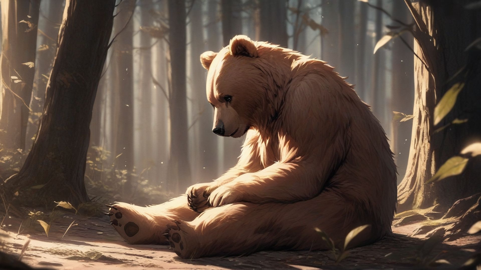 бурый медведь в лесу — спокойная анимация природы