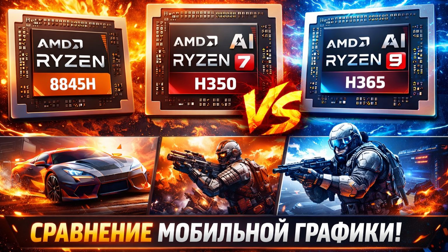 Сравнение CPU AMD Ryzen 7 8845H, Ryzen AI 7 H350, Ryzen AI 9 H365. Сравнение встройки AMD (iGPU).