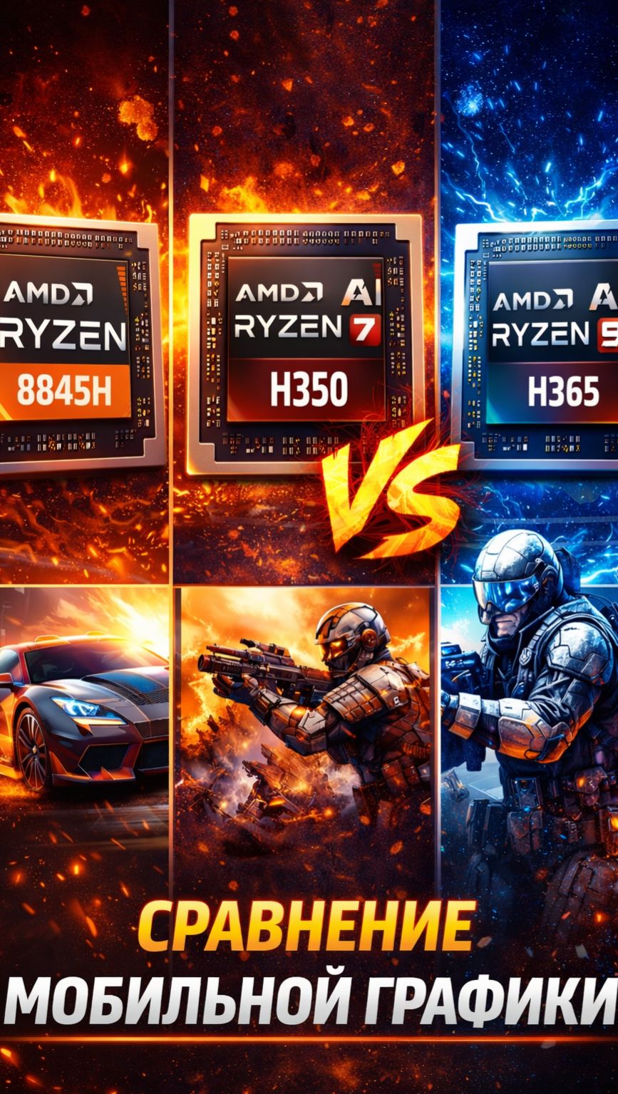 Сравнение процессоров AMD. Сравнение AMD 8845H, Ai 7 H350, Ai 9 H365. iGPU AMD 780M vs 860M vs 880M