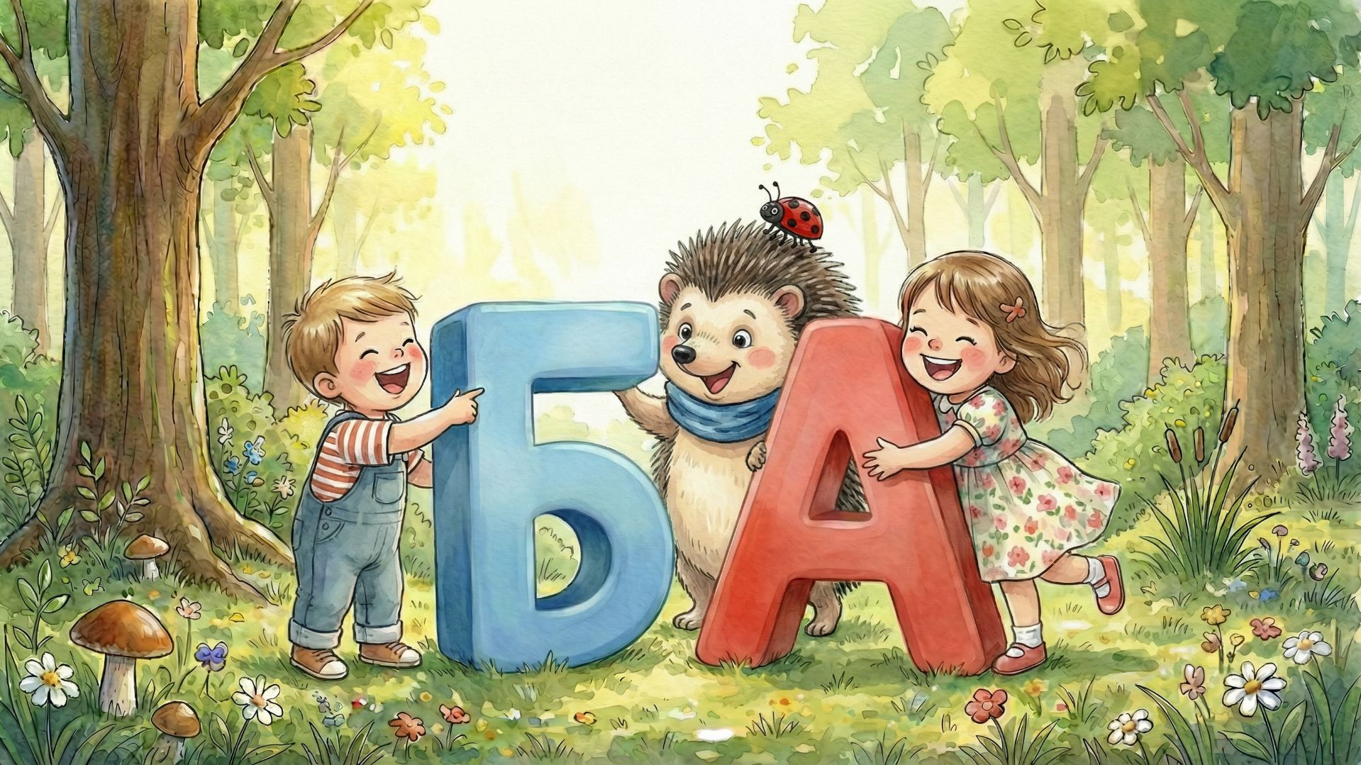 ДЕТСКАЯ ПЕСНЯ ПРО АЛФАВИТ. учим букву А и букву Б с Добрый Ёжик