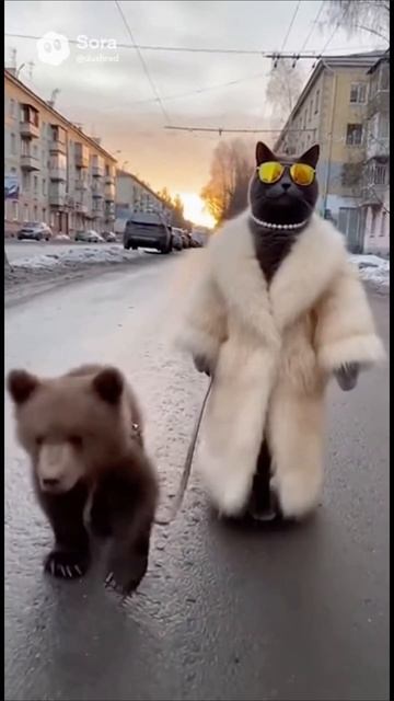 Деловые 
#кот #медведь #нейросеть #sora #ai