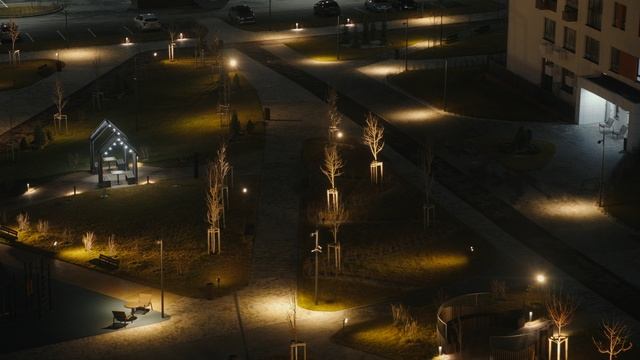 Вечерняя подсветка в квартале «Кантри»