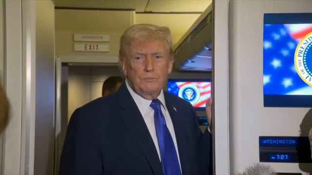 Президент Трамп общается с прессой на борту самолета Air Force One, 16 февраля 2026 года
