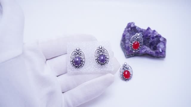 Серьги "Яблоки" аметист турмалин-стекло посеребрение 2702 Хорошие Вещи