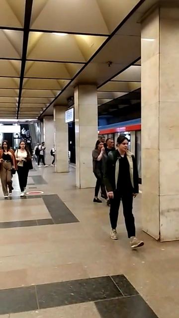 Ст. метро Ботанический сад, Москва,Оранжевая Линия - интерьер,пассажиры,прибытие поездов  Фрагмент 4