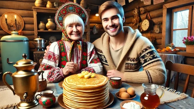 Масленица ! Третий день -Лакомка. К теще на блины. Роскошная музыкальная открытка.