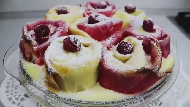 Блинчики с творогом и вишней 🍒 Розочки на Масленицу 🌹🥞